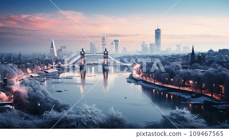 Panoramic view of a winter London city skyline... - Stock Illustration ...