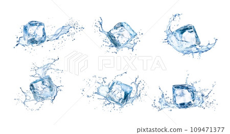 Ice cubes with water splash and drops. Isolated... - Stock Illustration [109471377] - PIXTA