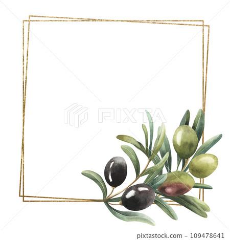 Watercolor hand painted nature square frame... - Stock Illustration ...