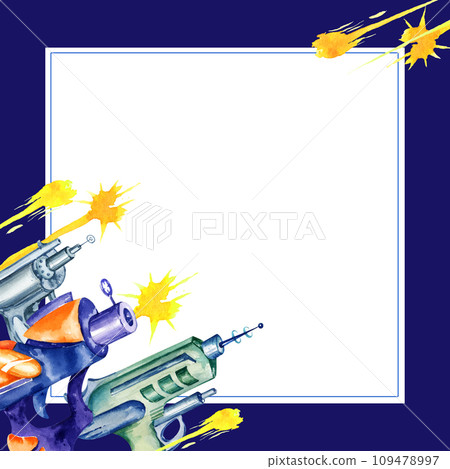 watercolor white square frame with toy guns,...-插圖素材 [109478997] - PIXTA圖庫