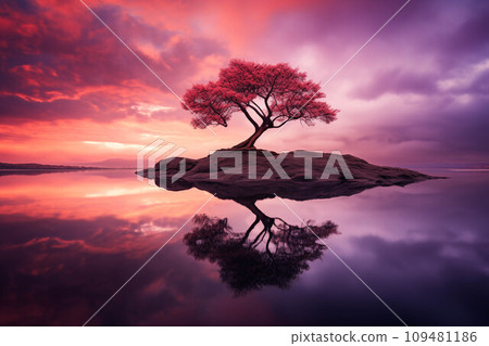 AI-generated content. A Solitary Tree on an... - Stock Illustration ...
