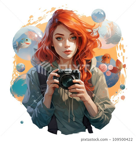 AI-generated content. Photographer flat color,... - Stock Illustration ...