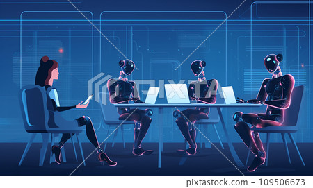 AI robots working together with humans,... - Stock Illustration ...