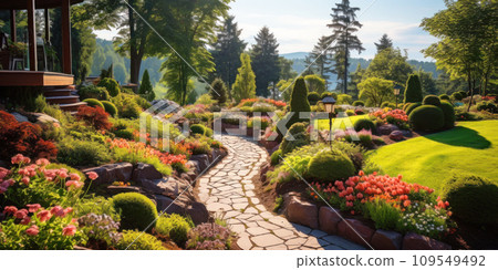 Winding path at home garden, luxury design of... - Stock Illustration ...