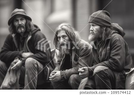 Group of poor beggar homeless men on a city...-插圖素材 [109574412] - PIXTA圖庫