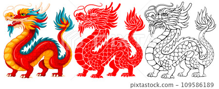 Chinese Dragon Characters Set - Stock Illustration [109586189] - PIXTA