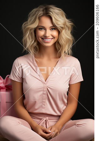 AI-generated content. Young happy model woman,... - Stock Illustration ...