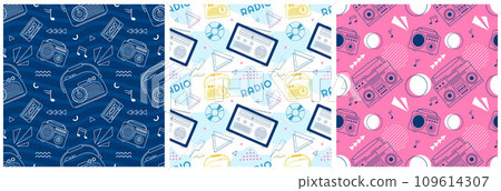 Set of Radio Seamless Pattern Illustration...-插圖素材 [109614307] - PIXTA圖庫