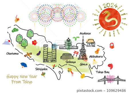 Illustration map of tourist spots in Tokyo New... - Stock Illustration ...