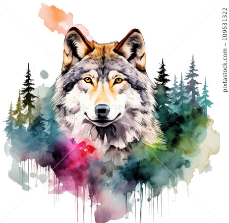 wolf with watercolor pattern isolated - Stock Illustration [109631322 ...