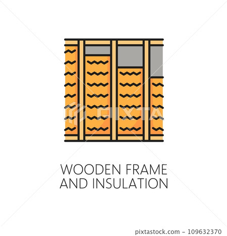 Wooden frame and wall thermal insulation icon....-插圖素材 [109632370 ...