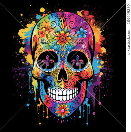 splatter sugar skull art-插圖素材 [109639280] - PIXTA圖庫