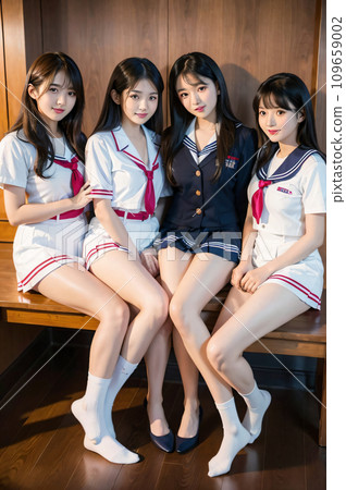 Group photo of high school girls in uniform AI... - Stock Illustration [109659002] - PIXTA
