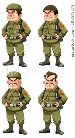 Set of grumpy army officer cartoon character - Stock Illustration ...
