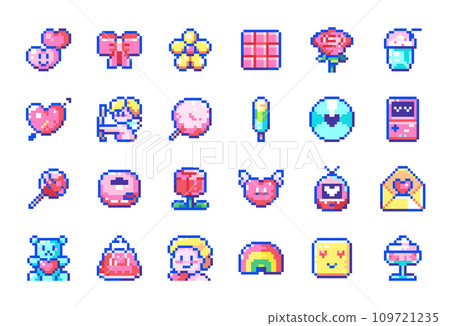 Pixel Art Valentine's Day Icons. 8 bit Style... - Stock Illustration ...