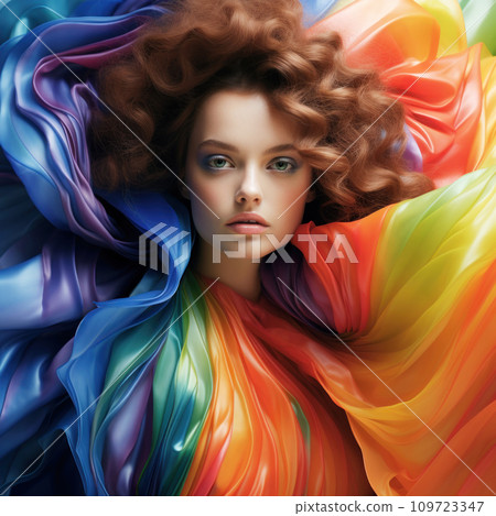 Beautiful young woman portrait wear rainbow...-插圖素材 [109723347] - PIXTA圖庫