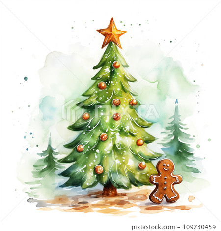 Winter Holiday Watercolor Clip Art Christmas Snow Village Paint