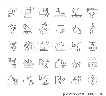Set Vector Line Icons of Production Technology - Stock Illustration ...