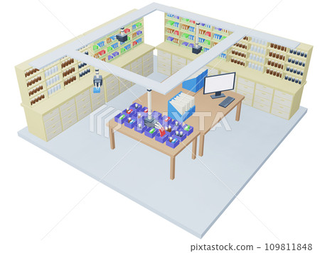 Dispensing pharmacy with advanced DX... - Stock Illustration [109811848 ...