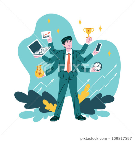 Productivity design concept, busy businessman,... - Stock Illustration ...