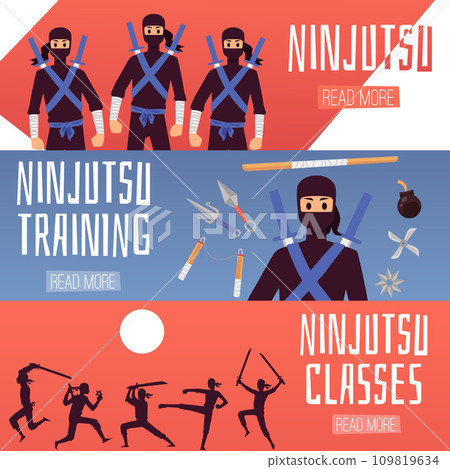 Set of horizontal banners with ninja training - Stock Illustration ...