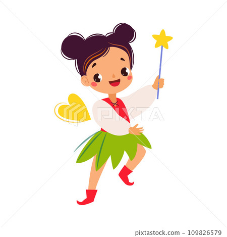 Pretty Pixie with Magic Wand and Wings as Fairy... - Stock Illustration ...