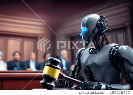 AI Lawyer chatbot. Robot lawyer in court - Stock Illustration ...