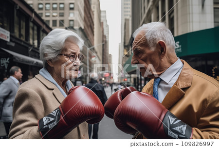 Pensioners boxing on street in USA - Stock Illustration [109826997] - PIXTA