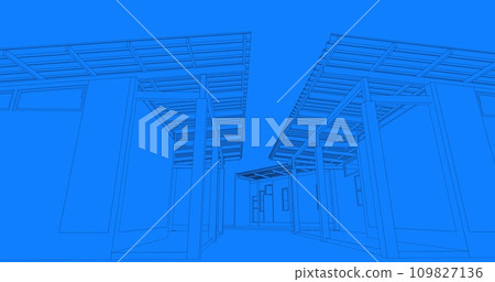 Perspective outline architecture building 3d... - Stock Illustration ...