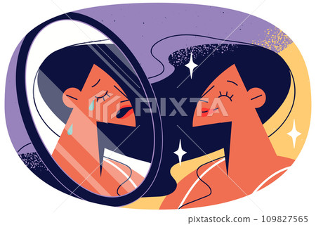 Woman look in mirror suffer from personality...-插圖素材 [109827565] - PIXTA圖庫