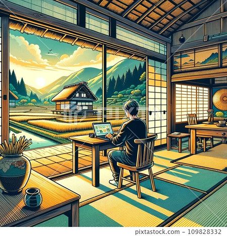 remote work in the countryside - Stock Illustration [109828332] - PIXTA