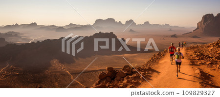 AI-generated content. People, athletes running... - Stock Illustration ...