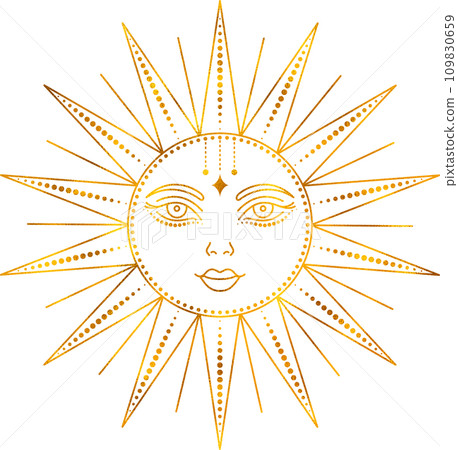 Golden sun in line art style. - Stock Illustration [109830659] - PIXTA