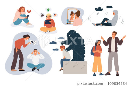 Teens problems. Stressful situation. Teenagers... - Stock Illustration ...