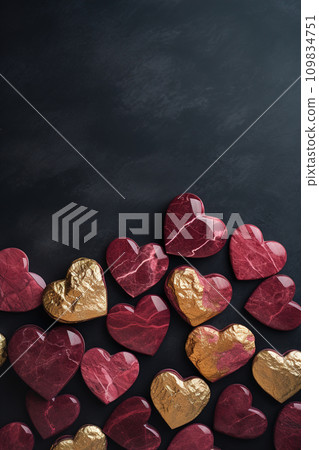 Hearts in shades of red and marble with golden... - Stock Illustration ...