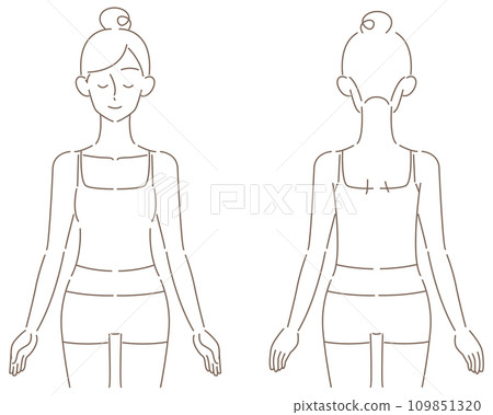 Female front back line drawing - Stock Illustration [109851320] - PIXTA