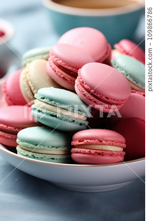 a plate of pink, blue and green macarons - Stock Illustration ...