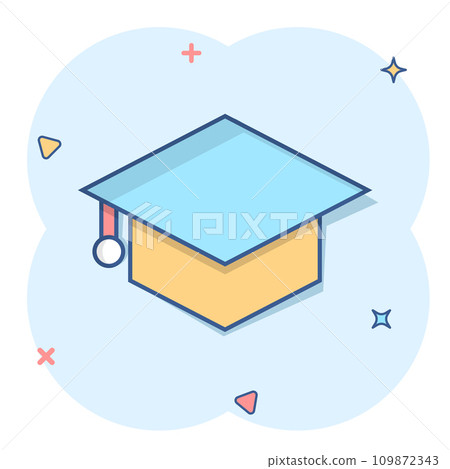 Graduation hat icon in comic style. Student cap... - Stock Illustration ...
