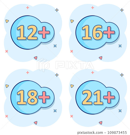 12, 16, 18, 21 plus icon in comic style....-插圖素材 [109873455] - PIXTA圖庫