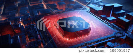 a computer chip on top of a circuit board-插圖素材 [109901937] - PIXTA圖庫