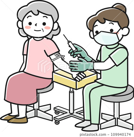 A female nurse drawing blood with a senior woman - Stock Illustration ...