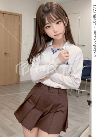 AI-generated image of a cute high school girl - Stock Illustration ...