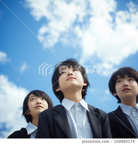 Blue sky and junior high school students AI... - Stock Illustration ...