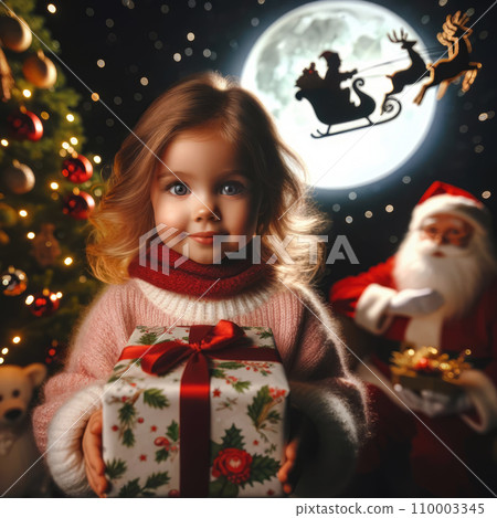 Merry Christmas scene with a cute little child... - Stock Illustration ...