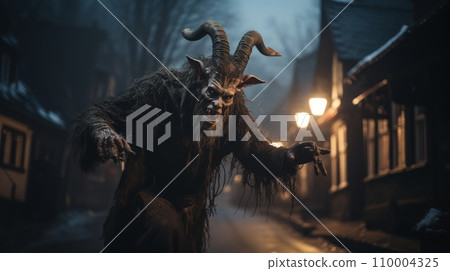 Dynamic image of Krampus in a moonlit village... - Stock Illustration ...