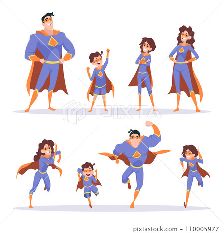 Superheroes family. Cartoon mother father and... - Stock Illustration ...