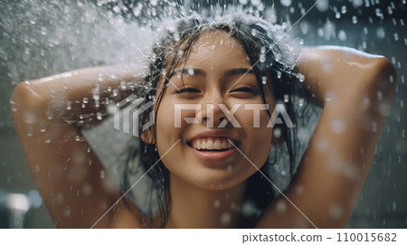 Asian woman taking a shower in the bath - Stock Illustration [110015682 ...