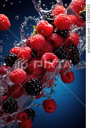Flying mix berries with splash on blue background. - Stock Illustration ...
