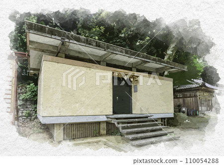 Watercolor style Mikuni Shrine Treasure Hall... - Stock Illustration ...