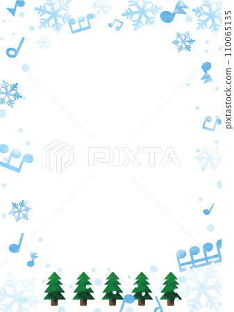 Light blue snowflakes, musical notes, and fir... - Stock Illustration ...